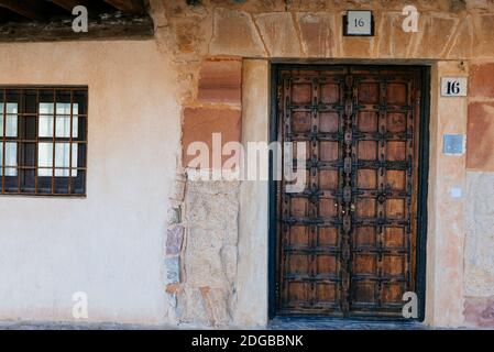 Detail, typical Castilian house. Plaza Mayor - Main square. Arcaded ...