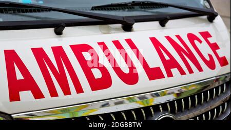 Bonnet of an ambulance concept of medical care Stock Photo - Alamy