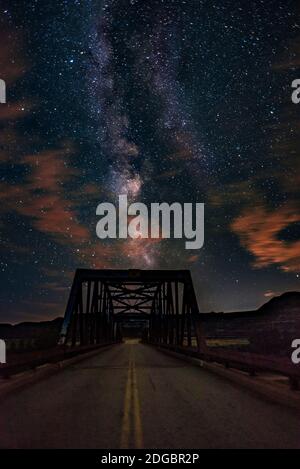 Silhouette of Morrin Bridge at night, Highway 27, Morrin, Alberta ...