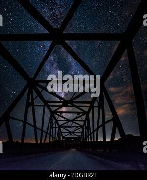 Silhouette of Morrin Bridge at night, Highway 27, Morrin, Alberta ...