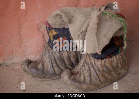 Traditional Ladakhi "pabu" shoes, Zanskar, Ladakh, India Stock Photo ...