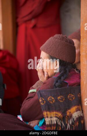 Traditional woollen, tie-dyed shawl used in this region of Zanskar by ...