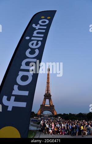 Journalists of French public radio news station franceinfo pose in ...