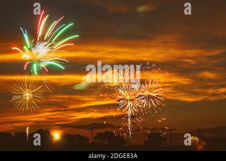 Colorful fireworks celebration and the twilight sky background Stock ...