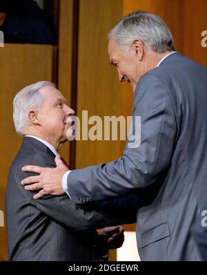 Attorney General Jeff Sessions shakes hands with Sheriff Harold ...