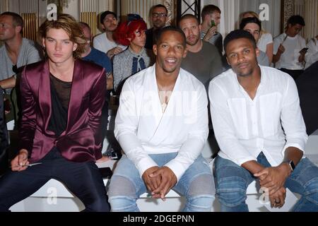 Jordan Barrett, Brice Butler and Victor Cruz attending the Balmain show ...