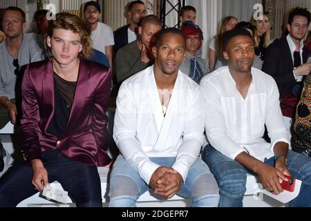 Jordan Barrett, Brice Butler and Victor Cruz attending the Balmain show ...