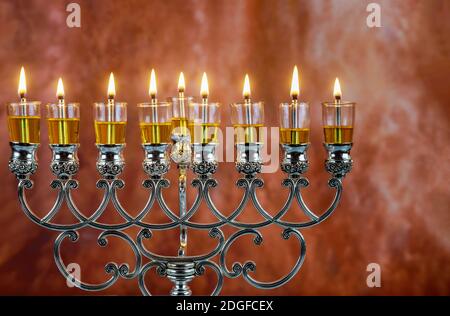 Jewish holiday Hanukkah with menorah traditional candelabra Stock Photo ...