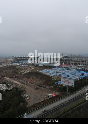 An aerial view of the dome of the T3 terminal of Guiyang Airport in ...