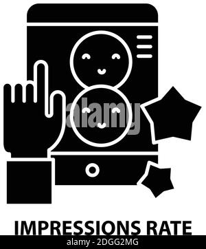 impressions rate icon, black vector sign with editable strokes, concept ...