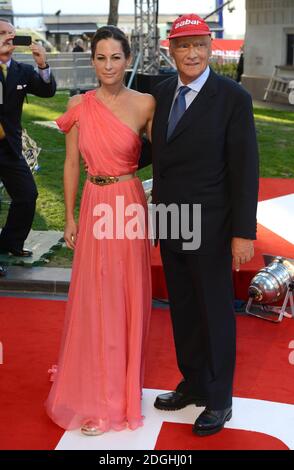 Niki Lauda and wife Birgit Lauda arriving at the World Premiere of Rush ...