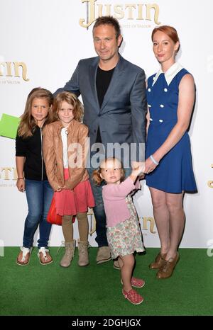 Jason Merrells, wife and family arriving at the UK Premiere of Justin ...