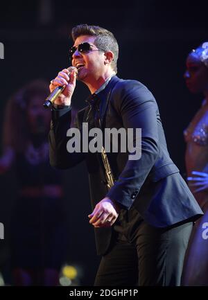 Robin Thicke performs on stage during the 2013 MTV Europe Music Awards ...
