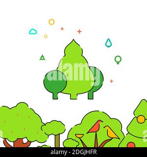 Deciduous tree filled line vector icon, simple illustration, forest ...