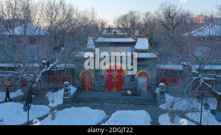 An aerial view of Jile Temple after snow in Harbin city, northeast ...