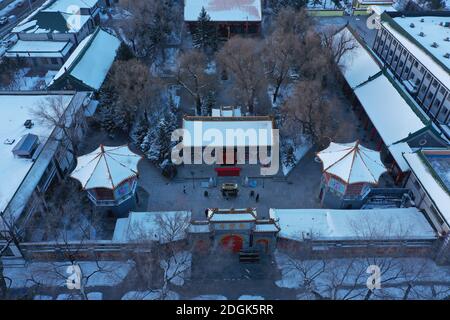 An aerial view of Jile Temple after snow in Harbin city, northeast ...
