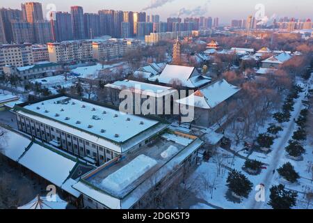 An aerial view of Jile Temple after snow in Harbin city, northeast ...