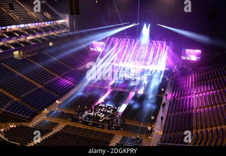 General view of the arena as the lights are tested on stage before the ...