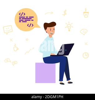 Programmer thinking. Software code development, computer programming ...