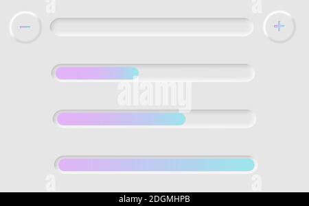 Neomorphism UI, slide bar set vector illustration. Neumorphic soft ...