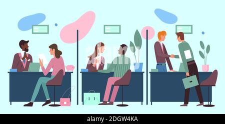 Woman bank worker,help desk in the bank,cartoon female character with ...