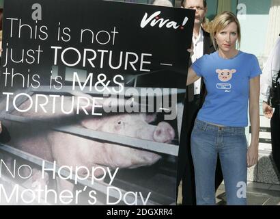 Heather Mills attending an anti farrowing pig crate campaign outside ...