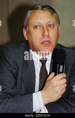 Former ice skate olympic champion Alain Calmat talks in Lyon, France ...