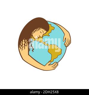 Mother Earth Hugging World Globe Retro Black and White Stock Photo - Alamy