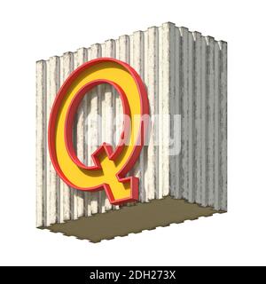 Vintage concrete red yellow font Letter O 3D render illustration ...