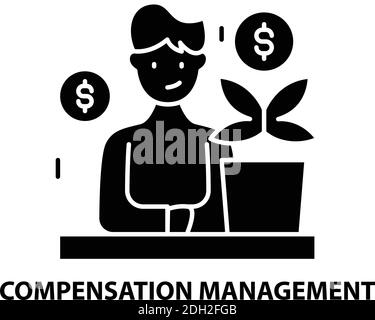 compensation plan icon, black vector sign with editable strokes ...
