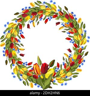 Wreath of flowers on a white background. Hand drawn vector illustration ...