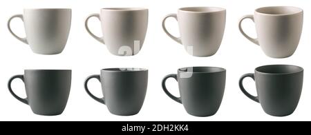 Set of ceramic cups with different angles isolated on white background ...