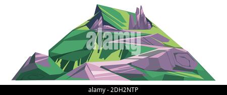 Huge hill with green grass, gray stone boulder or rock cartoon vector ...