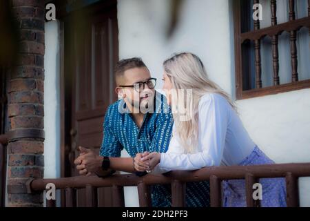 A Caucasian loving couple romantically looking at each other Stock ...