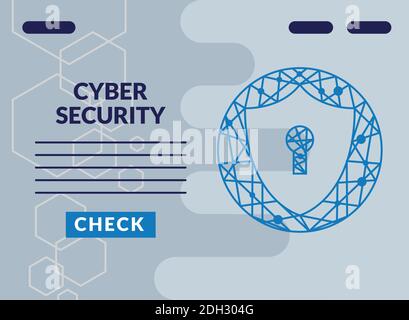 cyber security infographic with key hole in shield and circuit vector ...