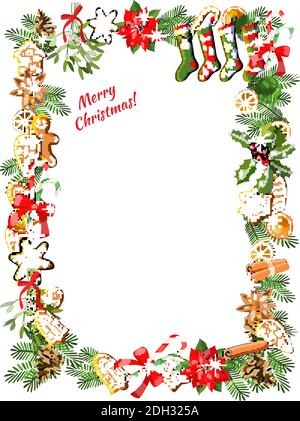 Christmas candy cane decorated with a bow and tree branches Stock ...