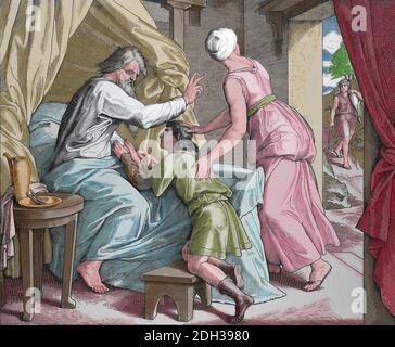 Isaac is deceived by Jacob Genesis. Chaper 27. Engraving by Gustave ...