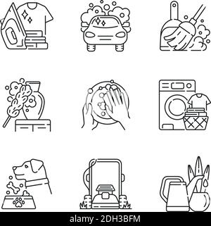 Tidy house linear icons set. Cleanliness , Organization , Declutter ...