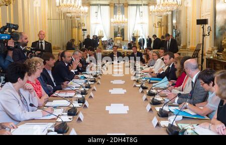 French government head Edouard Philippe and Macron are seen during a ...