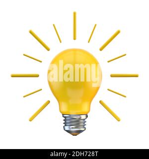 Yellow light bulb sign 3D render illustration isolated on white ...