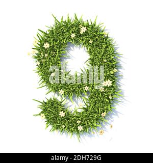 Grass font Number 9 NINE 3D rendering illustration isolated on white ...