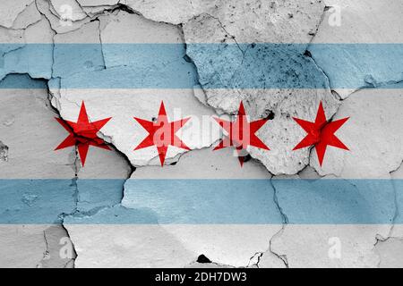 Flag of the city of Chicago painted on a cinder block wall Stock Photo ...