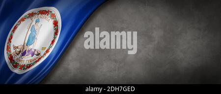 Virginia flag on concrete wall banner, USA. 3D illustration. Virginia ...