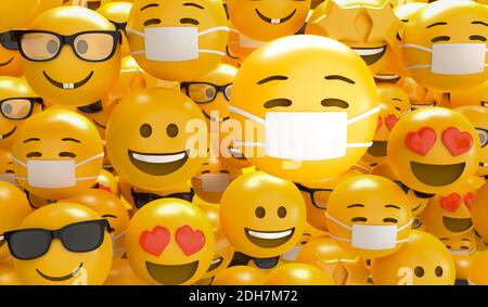 3d render of a set of repeating six different face emoji smileys. Copy ...