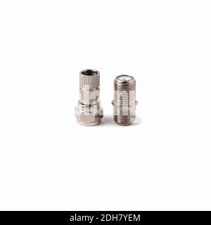 F-rg6 f-type side and f female connector isolated on white background ...