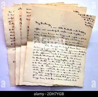 An antique, 1940's handwritten love letter of four sheets of notepaper ...