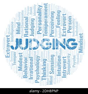Judging typography word cloud create with text only Stock Photo - Alamy
