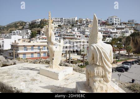 Ikarus and Daedalus monument, Agia Galini, Southern Crete, Greece Stock ...
