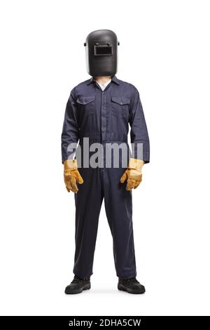 Welder at work in a factory in full protective gear - Personal ...