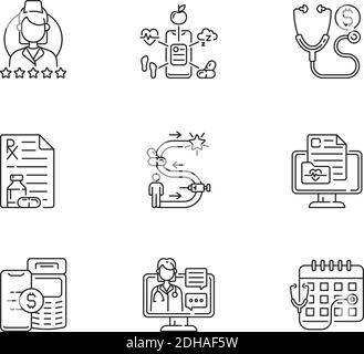 Remote healthcare linear icons set. Telehealth, Telemedicine, Virtual ...